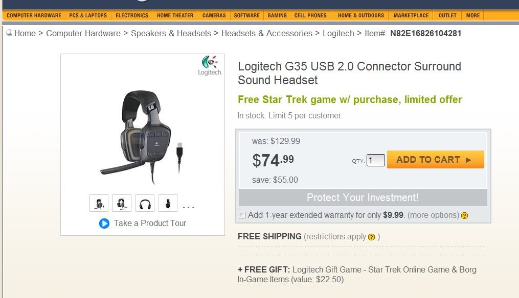 [Newegg] Logitech G35 Surround Sound Headset $74.99 fs and free game | Overclock.net